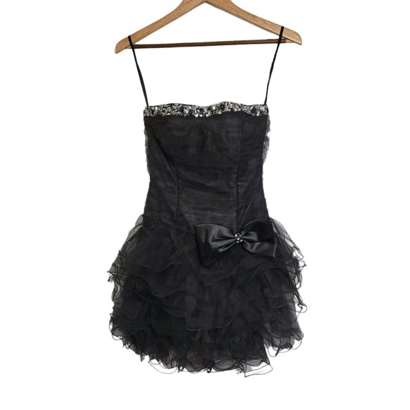 Cindy USA | Dresses | Cindy Usa Black Sequin Rhinestone Tulle Strapless ...